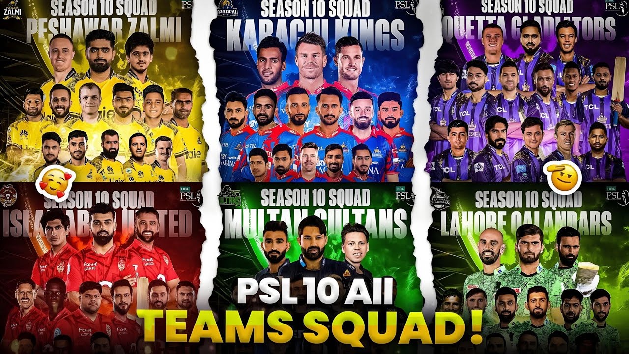 PSL 10 Every Team Squad 2025 | PSL All taem Draft | psl 10 retained ...