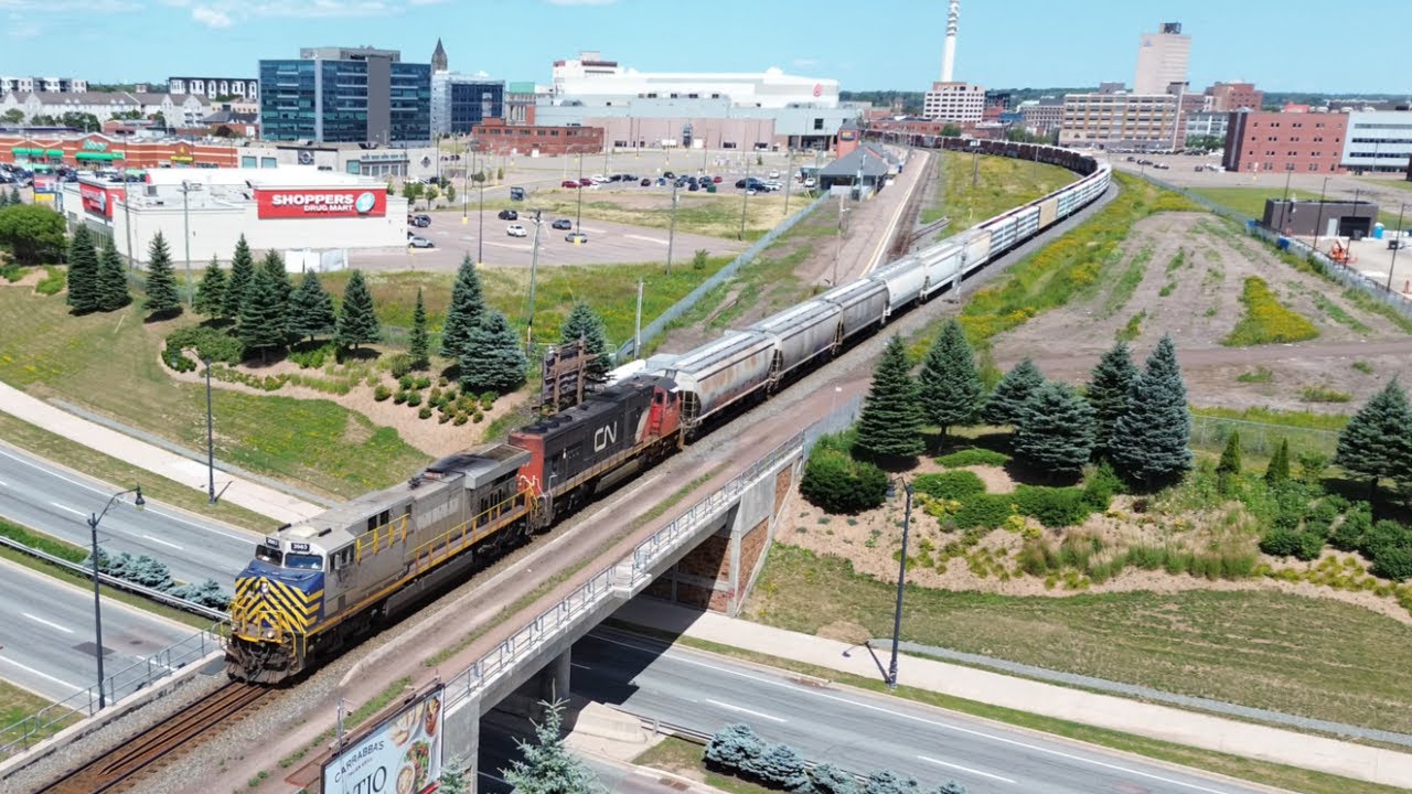 Awesome Aerial 4K View! Long Manifest Train CN 507 passing thru Moncton ...