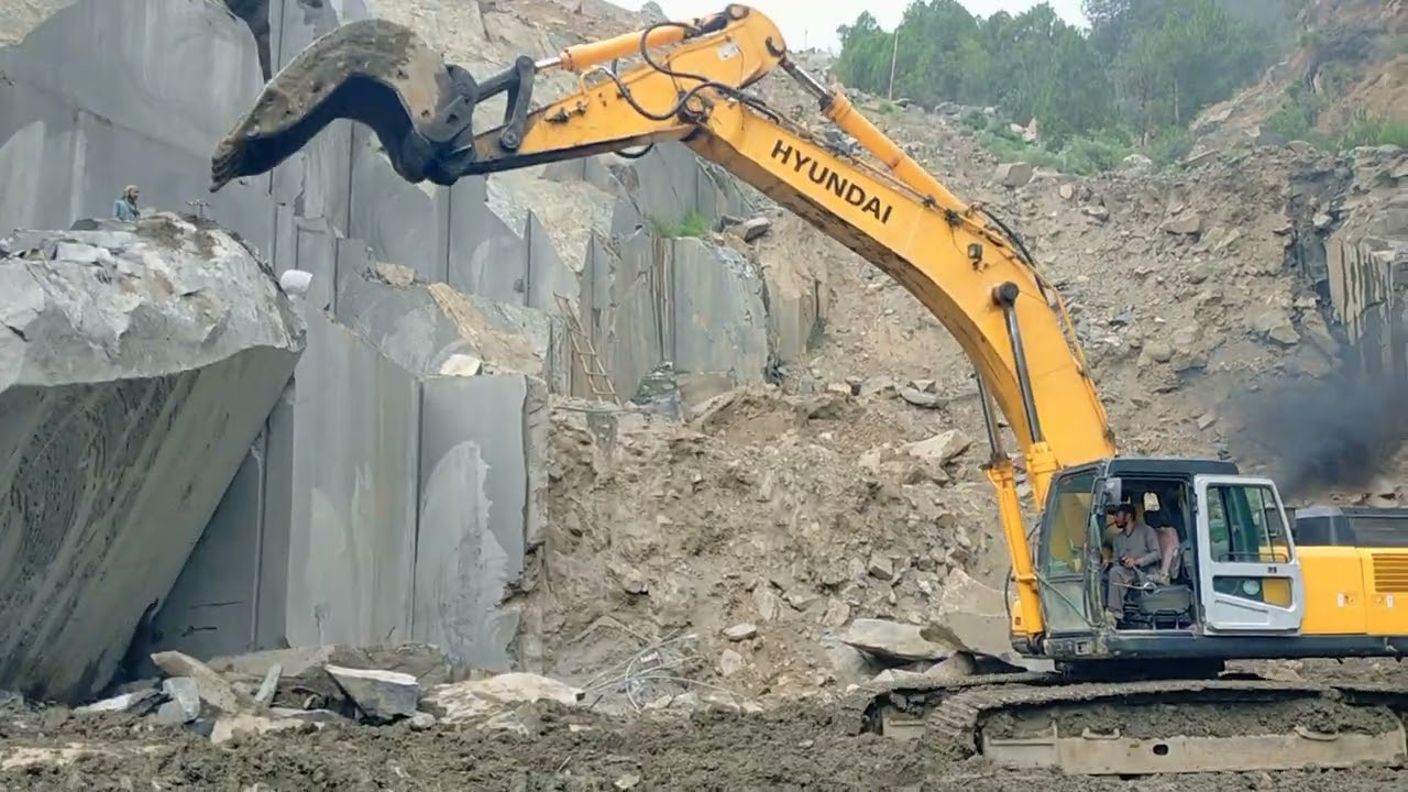 Bench Dropping with Excavator Hyundai 450 - YouTube