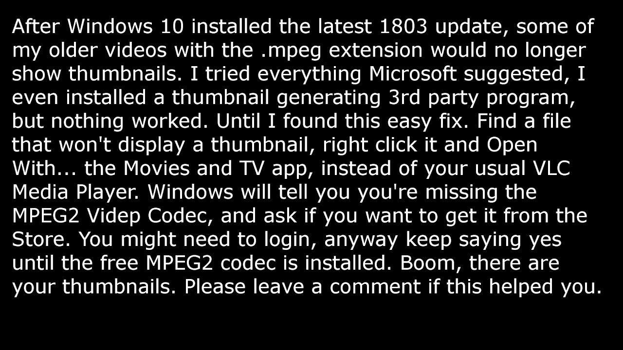 Video Thumbnails Won't Display In Windows 10? - 1 Minute Fix - YouTube