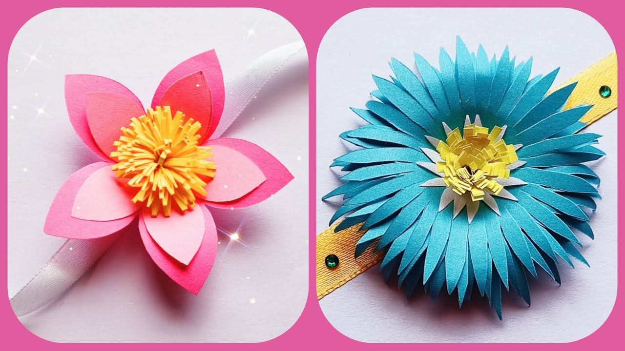 2 easy pink and blue paper Rakhi design for school competition | flower ...