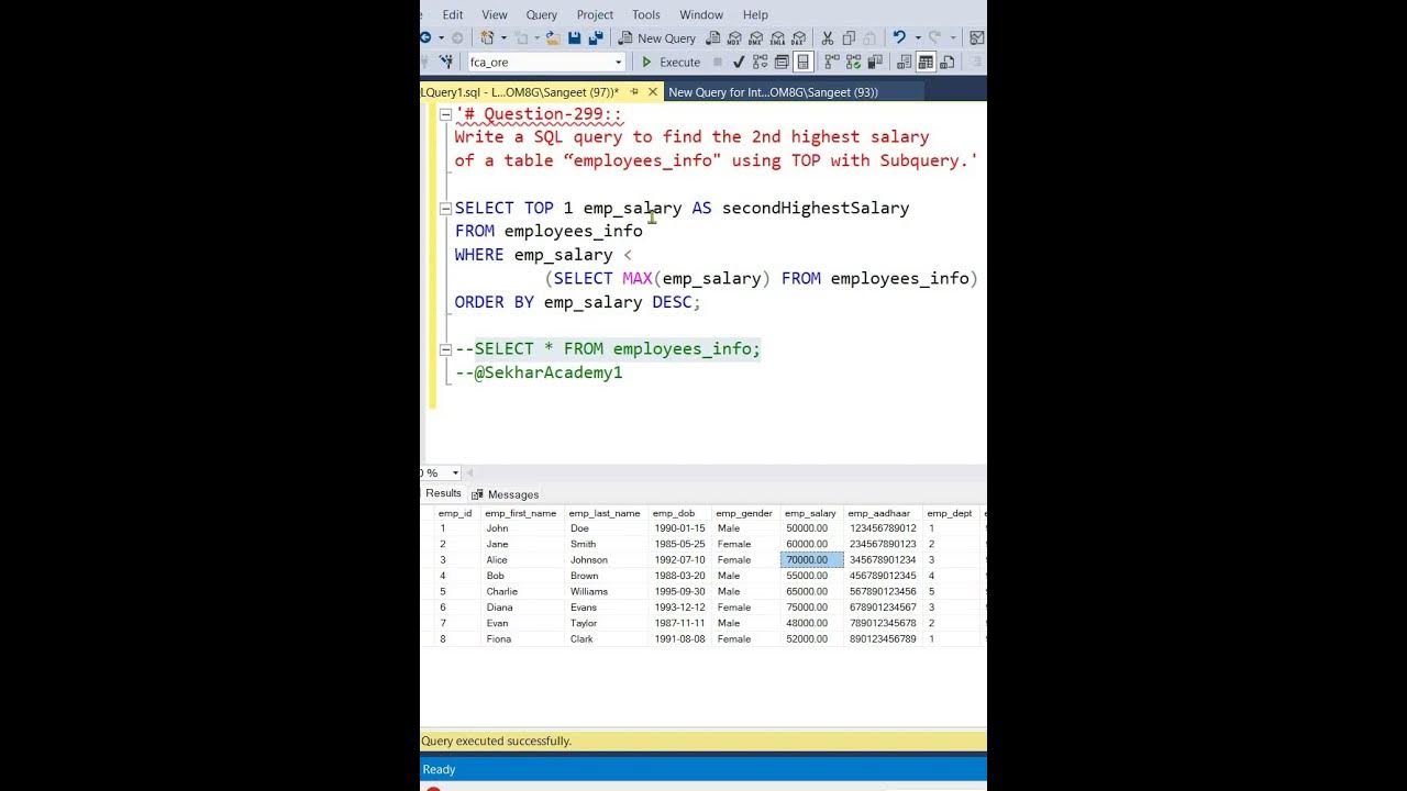 SQL Interview Question 299 | #shorts #ytshorts #youtubeshorts #sql #mysql #interview ...