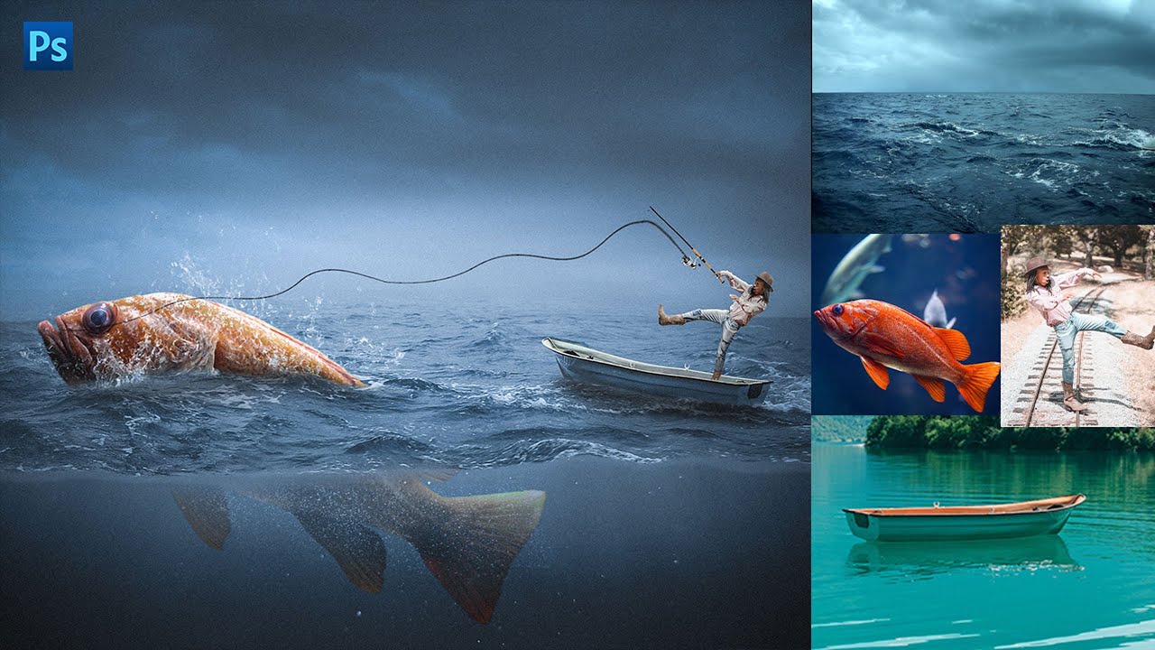 Giant Fish | Full Photo Manipulation in One Video | Photoshop in Hindi ...
