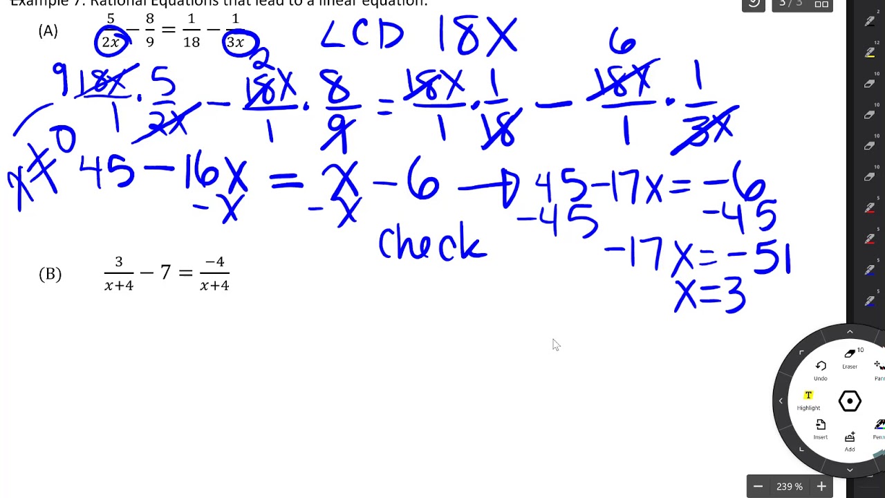 Solving Rational Equations that Leads to a Linear Equation - YouTube