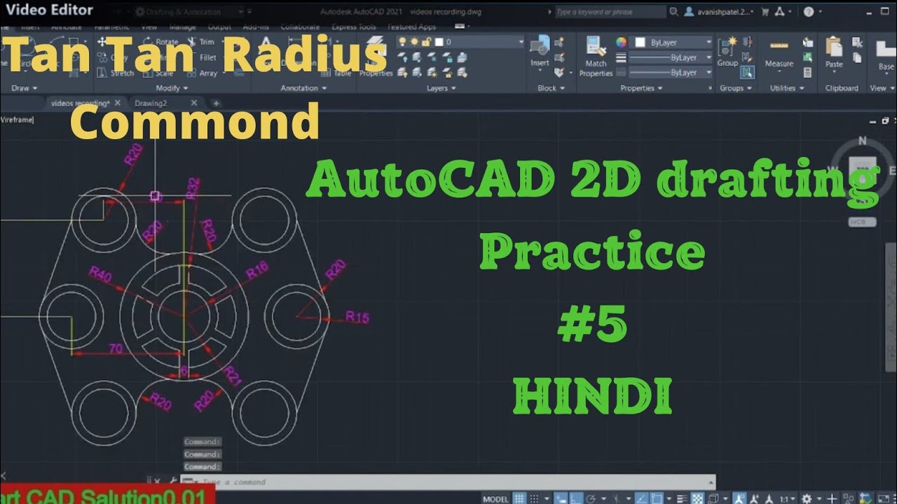 Autocad 2D Drafting Practice in hindi // How To Use TAN TAN RADIUS ...