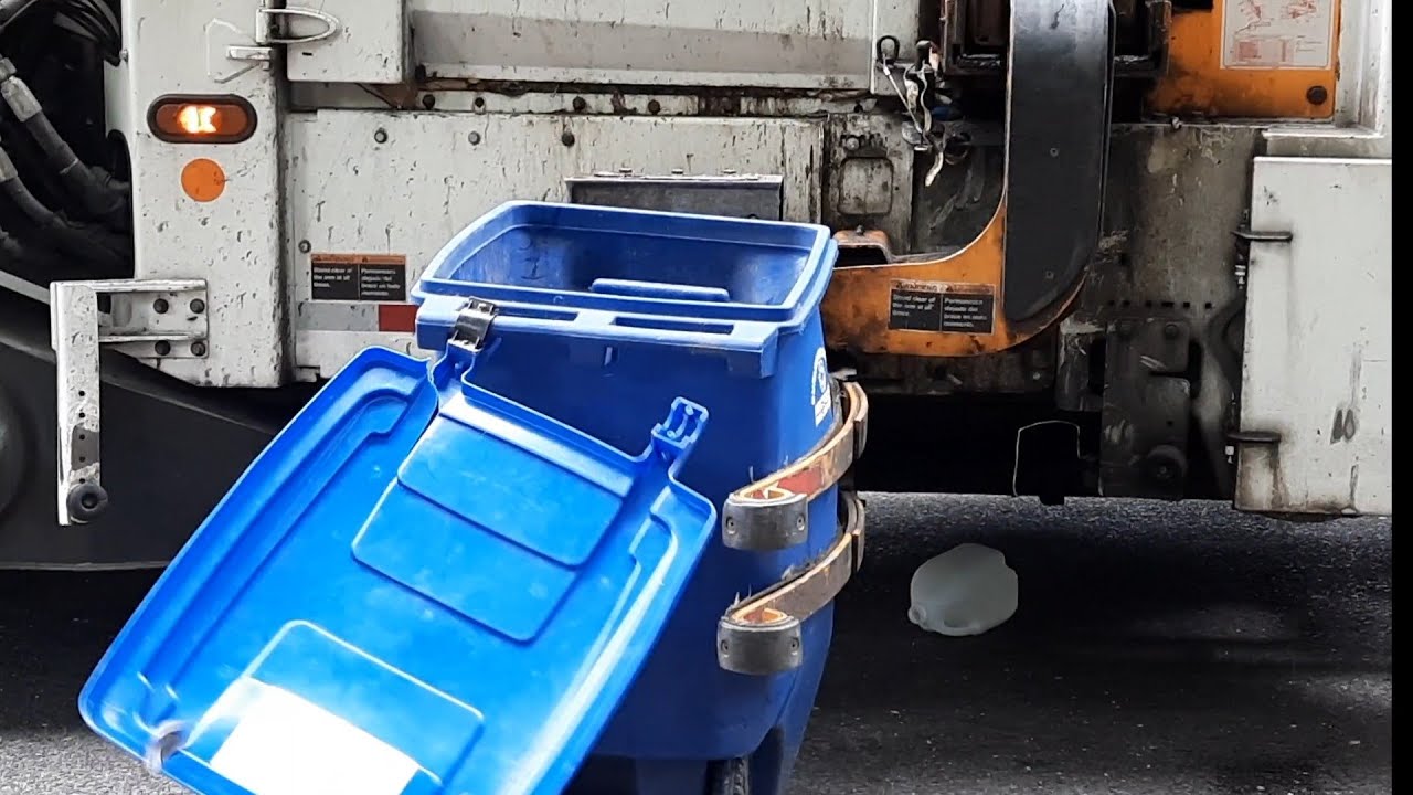 Garbage truck fail - Toter gets packed and destroyed - YouTube