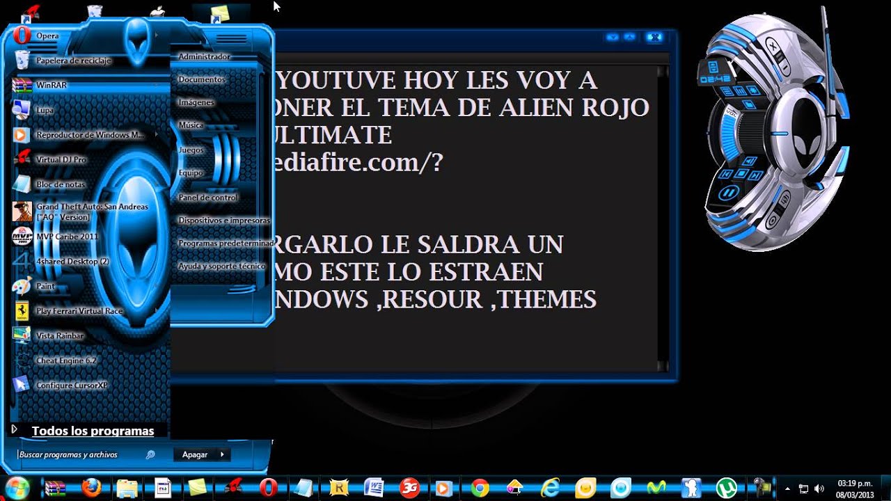 como descargar el tema alienware Rojo para windows 7 ultimate - YouTube