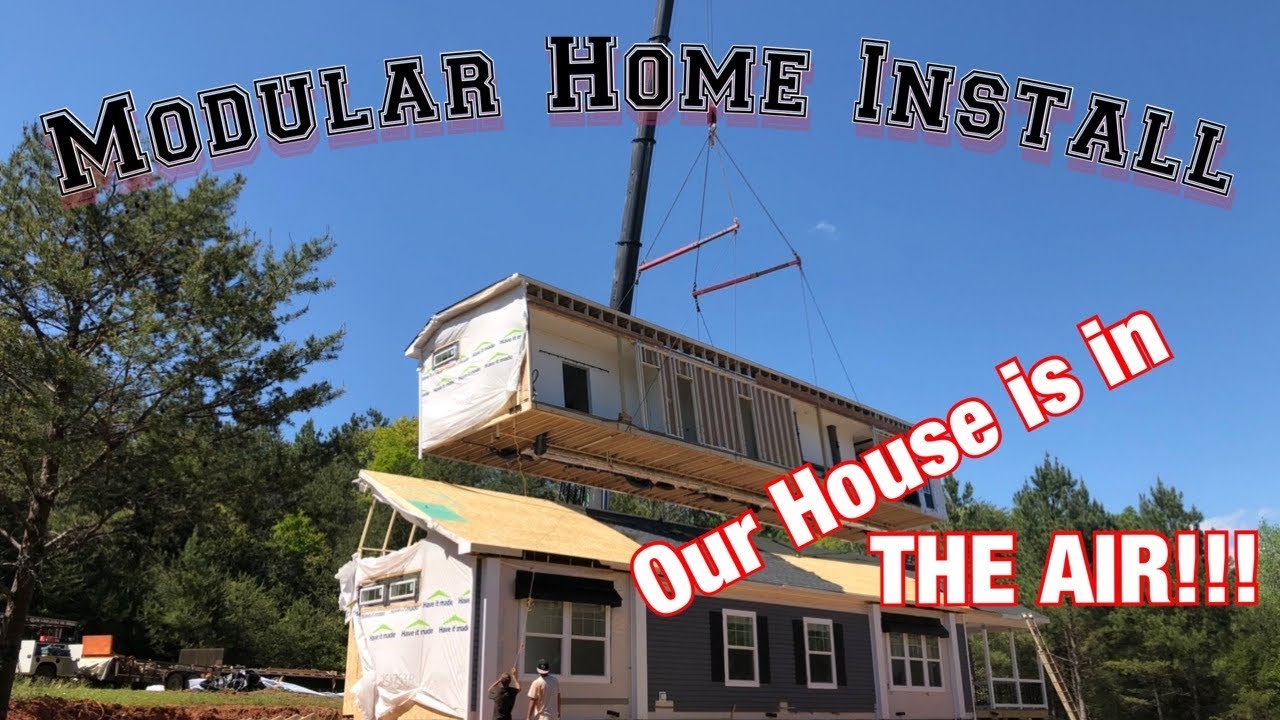 Crane lifting Modular Home drone footage - YouTube