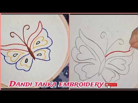 Dandi tanka butterfly embroidery designs|| outline stitch hand ...