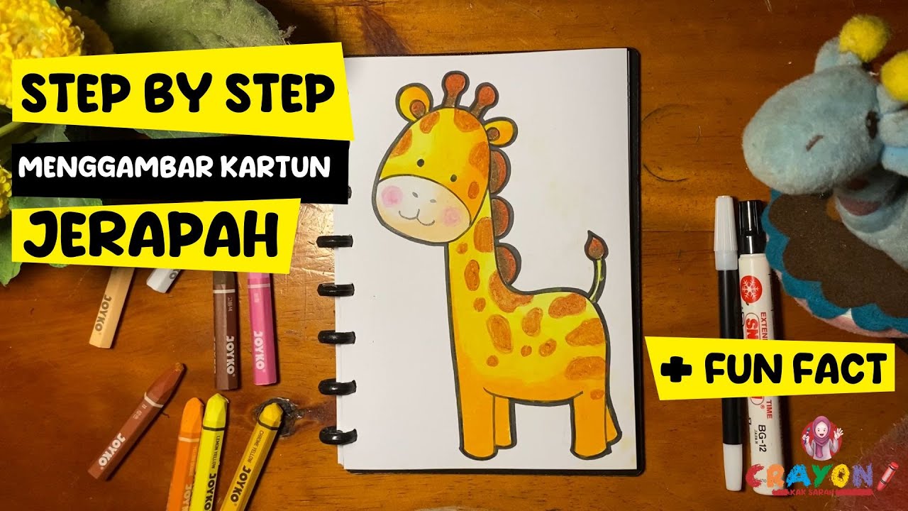 step by step cara menggambar dan mewarnai kartun jerapah - YouTube