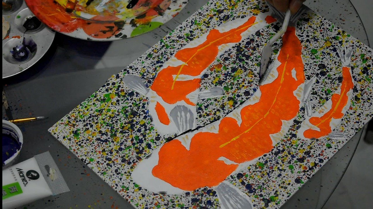Koi Fish Acrylic Painting /Splatter Technique #Vlog12 - YouTube