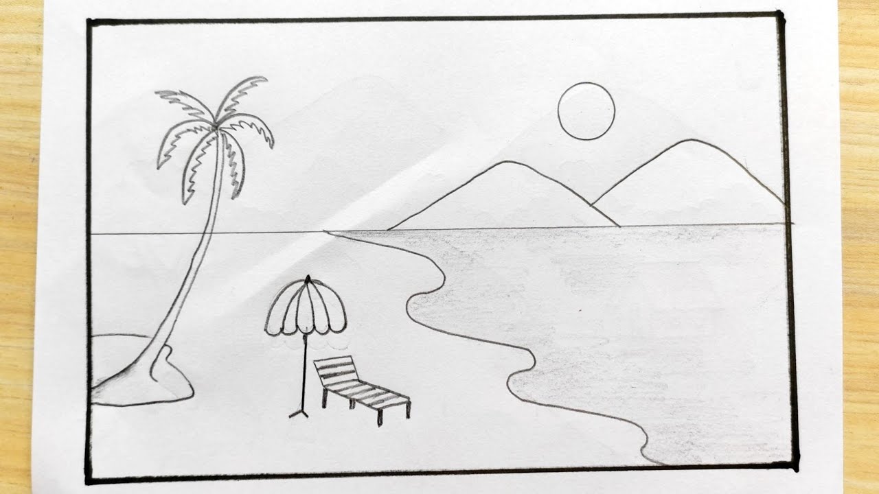 How to sketch sea beach scenery easy | Sea Beach scenery with pencil ...
