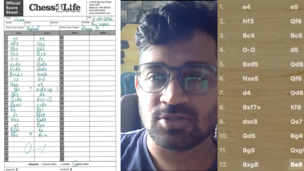 How to write chess notation (Writing moves on scoresheet in a ...