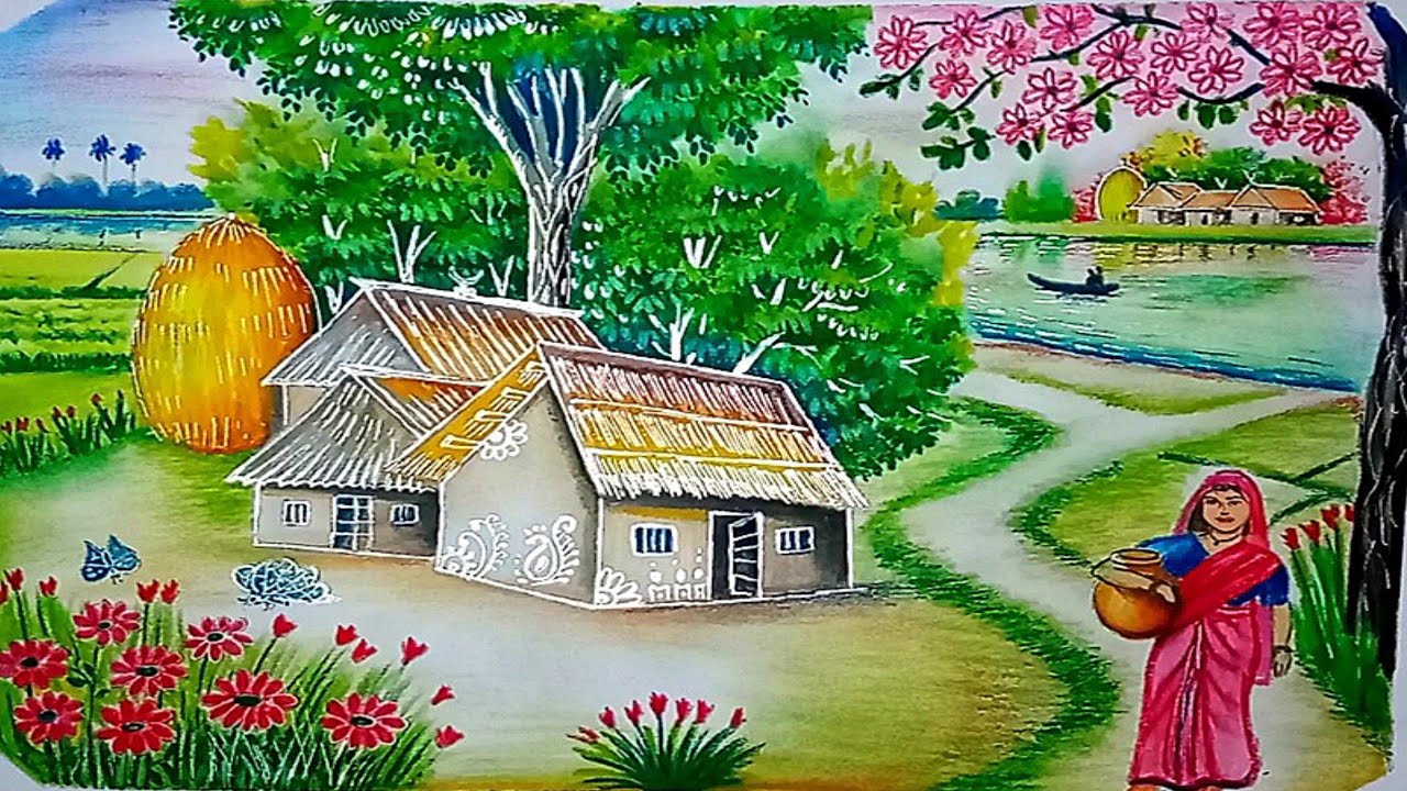 How to draw scenery of Ruposhi Bangla /landscape - YouTube