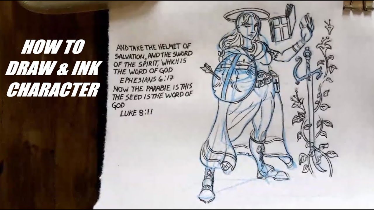 How To Draw & Ink Character, Armor Of God Drawing day 365 #howtodraw ...