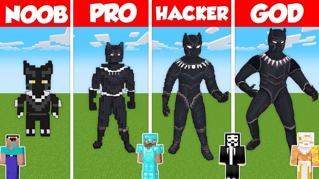 BLACK PANTHER STATUE BUILD CHALLENGE - Minecraft Battle: NOOB vs PRO vs ...