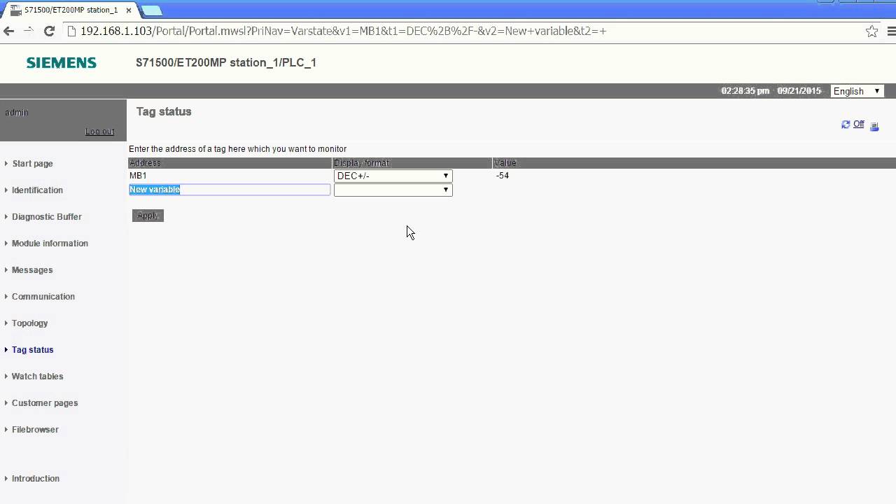 Web server PLC Simatic S7-1500 in CPU 1511-1 PN, online - YouTube