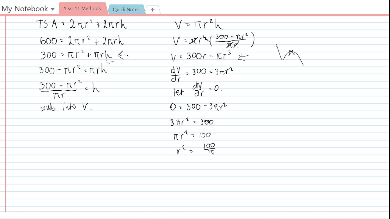 Optimisation 3 - Maximum volume of a cylinder - YouTube