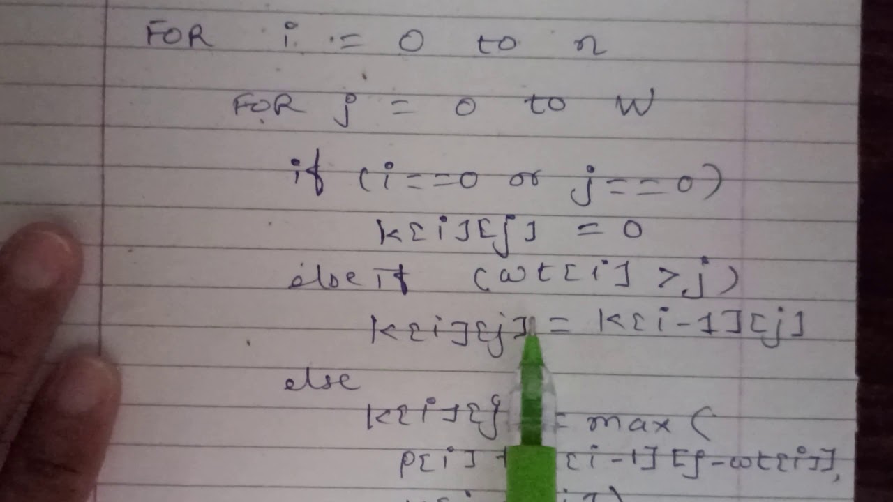 Pseudocode Algorithm For 0 1 Knapsack Problem Using Tabulation Method Youtube 4807