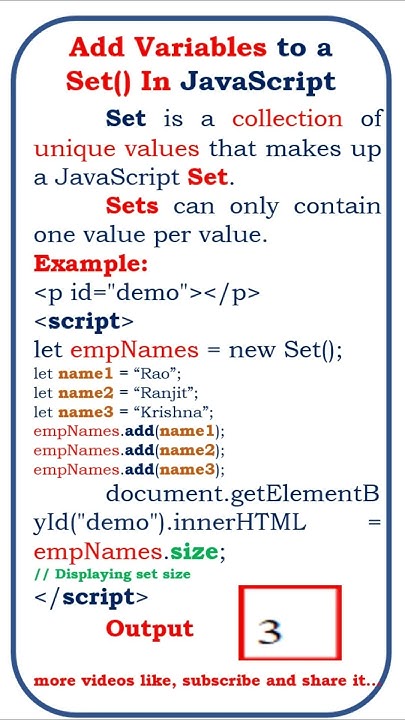 add variables to a set() method in javascript @ensolutions5210 #javascript #value - YouTube