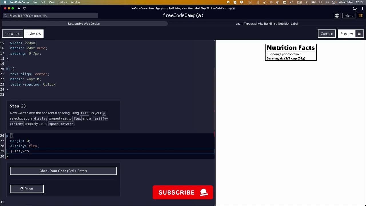 Learn Typography by Building a Nutrition Label - Step 23 #freecodecamp ...