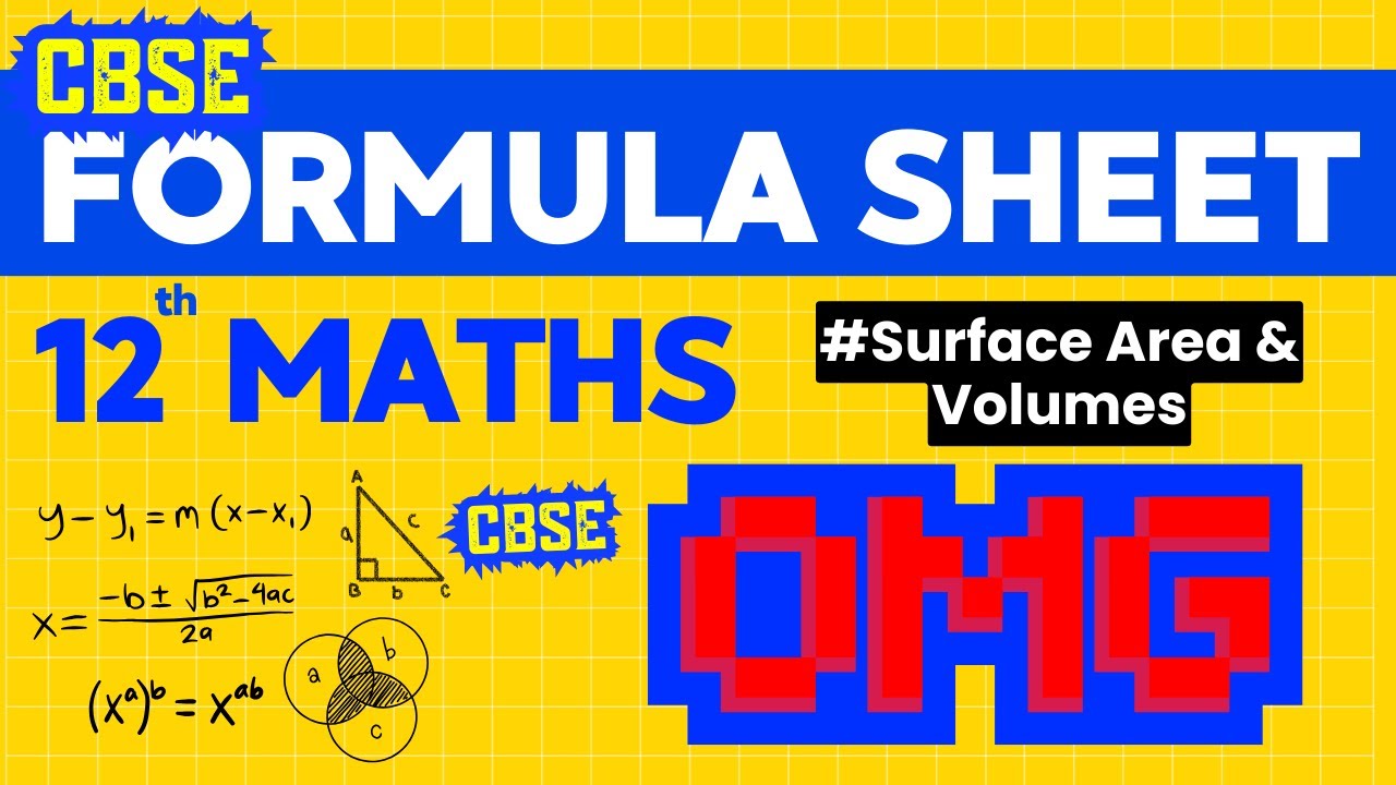 Class 10 Maths Formula Sheet for Chapter 12 Surface Area & Volume for ...