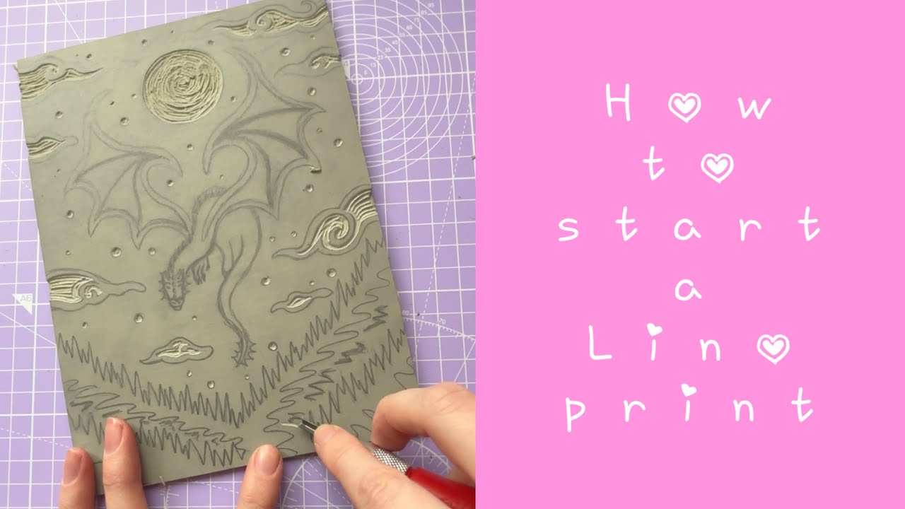 How to start a Lino print! Tracing and cutting for reduction - YouTube