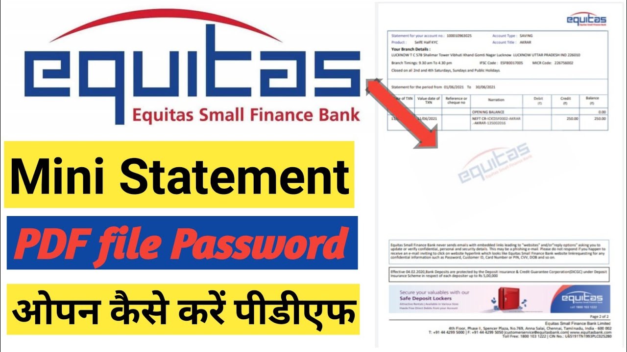 equitas small finance bank mini statement PDF file password | Equitas Bank Mini Statement ...