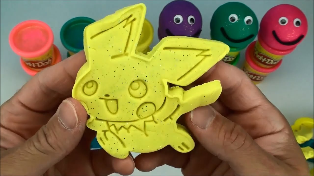 Sparkle Play Doh Smiley Faces with Pokemon Pichu ピチュー Molds Fun ...