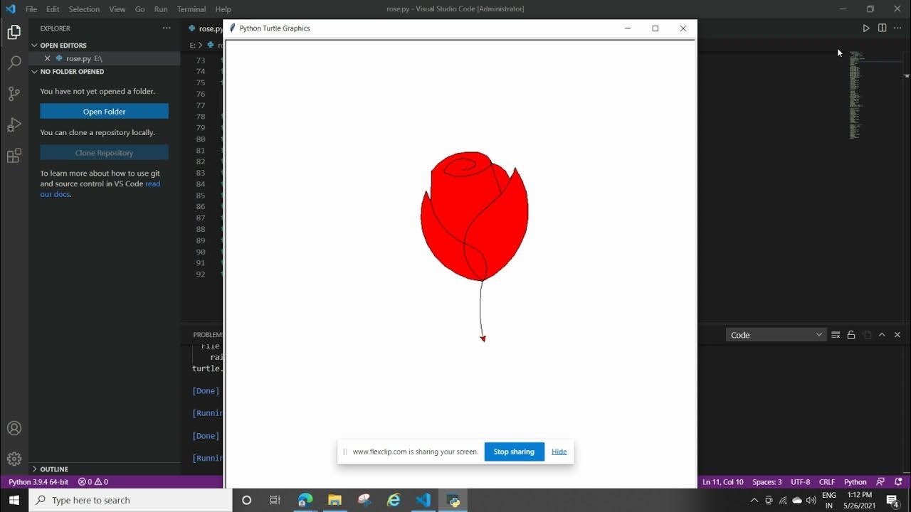 Draw red Rose using python & turtle #python #rose #graphic - YouTube