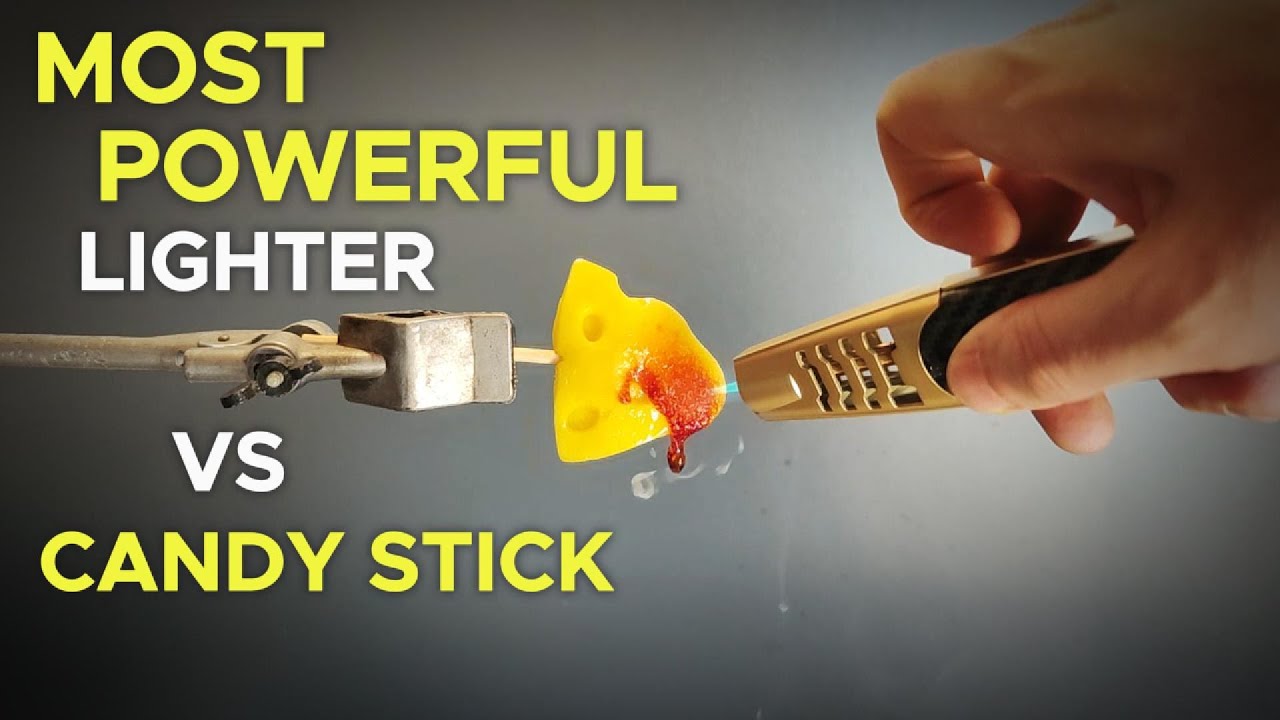 Most Powerful Lighter Experiment | Total Candy Stick Burn - YouTube