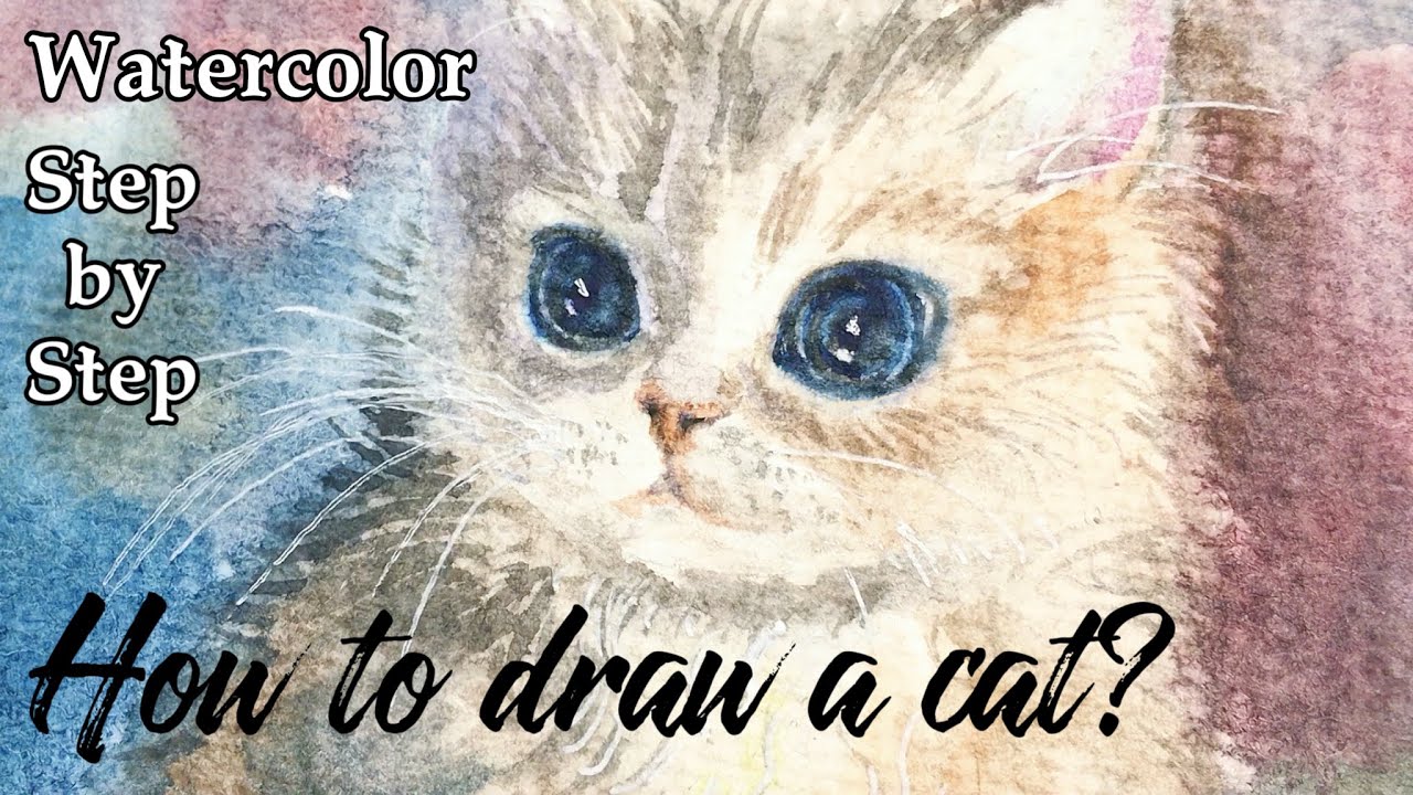 How to draw a cat Watercolor painting tutorial step by step - YouTube