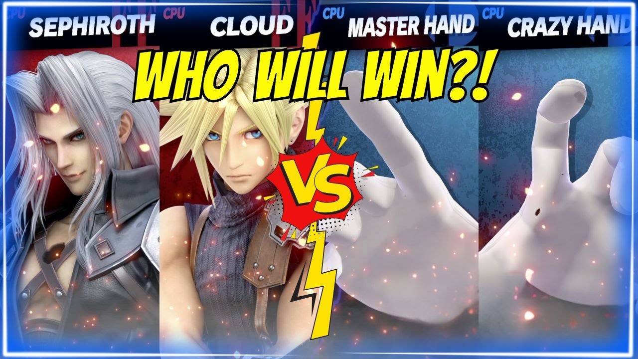 Insane Cloud & Sephiroth vs Master Hand & Crazy Hand Battle! Smash Bros Ultimate Showdown - YouTube