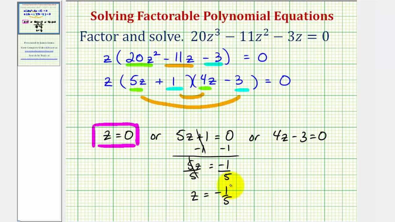 Ex: Factor and Solve a Polynomial Equation - YouTube