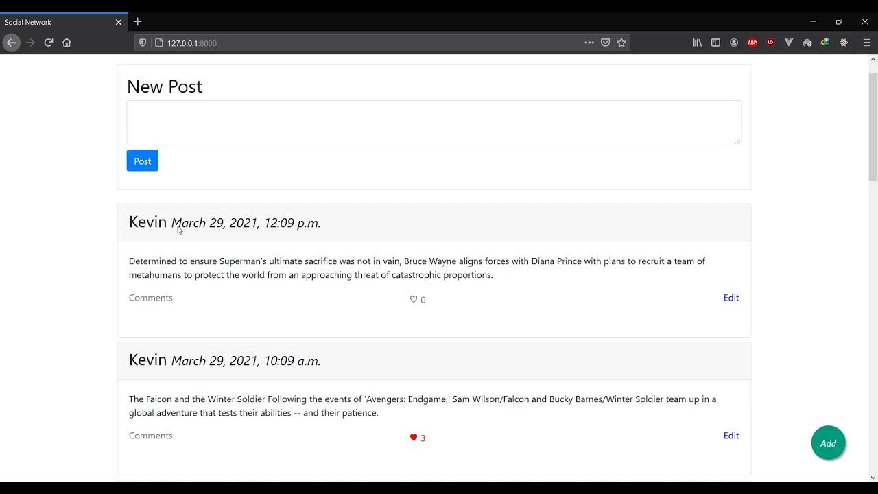 CS50’s Web Programming with Python and JavaScript: Project 4 Network - YouTube