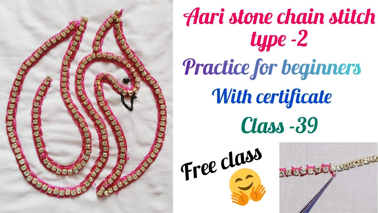 Aari stone chain stitch type -2 practice for beginners class -39(ANSI ...