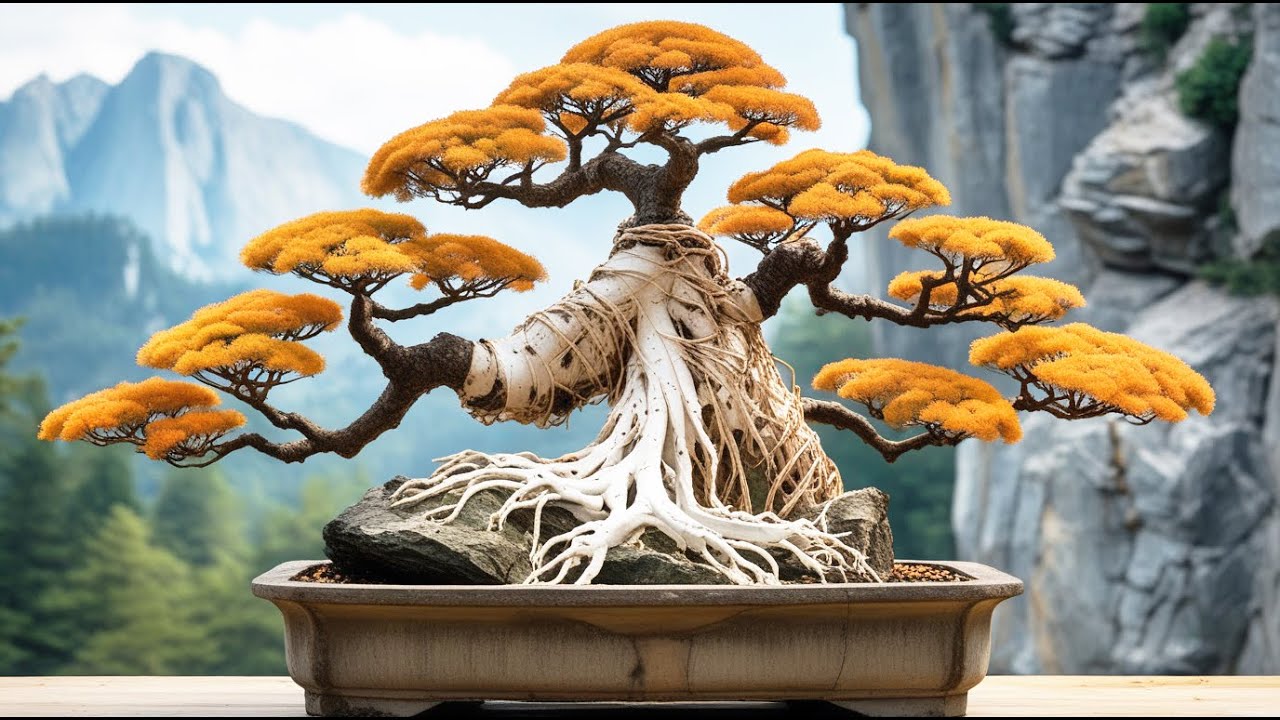 Bonsai Collection 2025 - Yellow leaf bonsai hugging rocks - YouTube