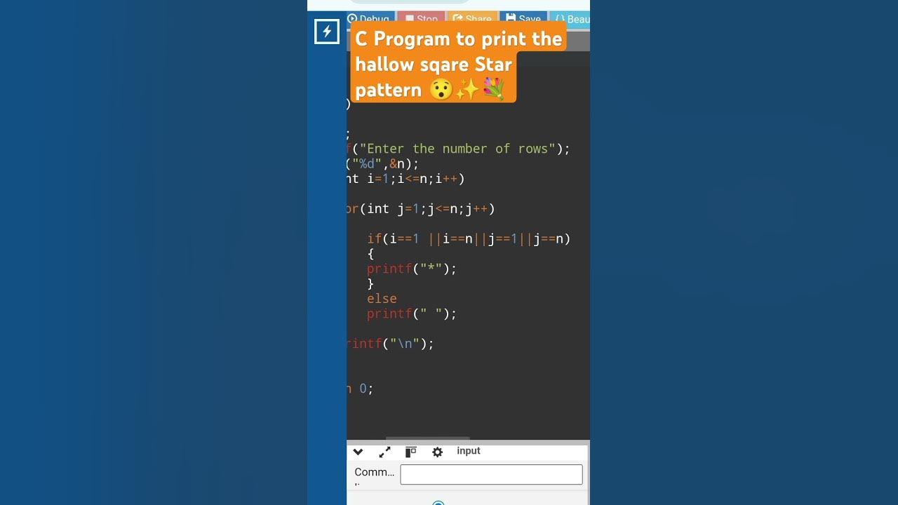 C Program To Print The Hollow Square Starpattern Coding Programminglanguage Cprogramming