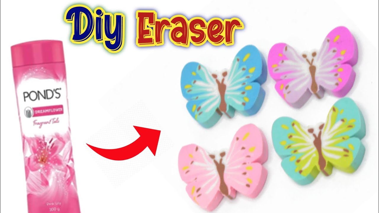 How to make kneaded erasers at home | Diy butterfly eraser | Homemade ...