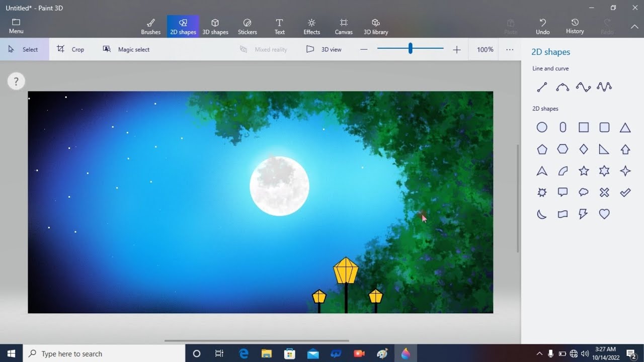 How to draw Night scenery in computer paint 3d || how to draw in ...