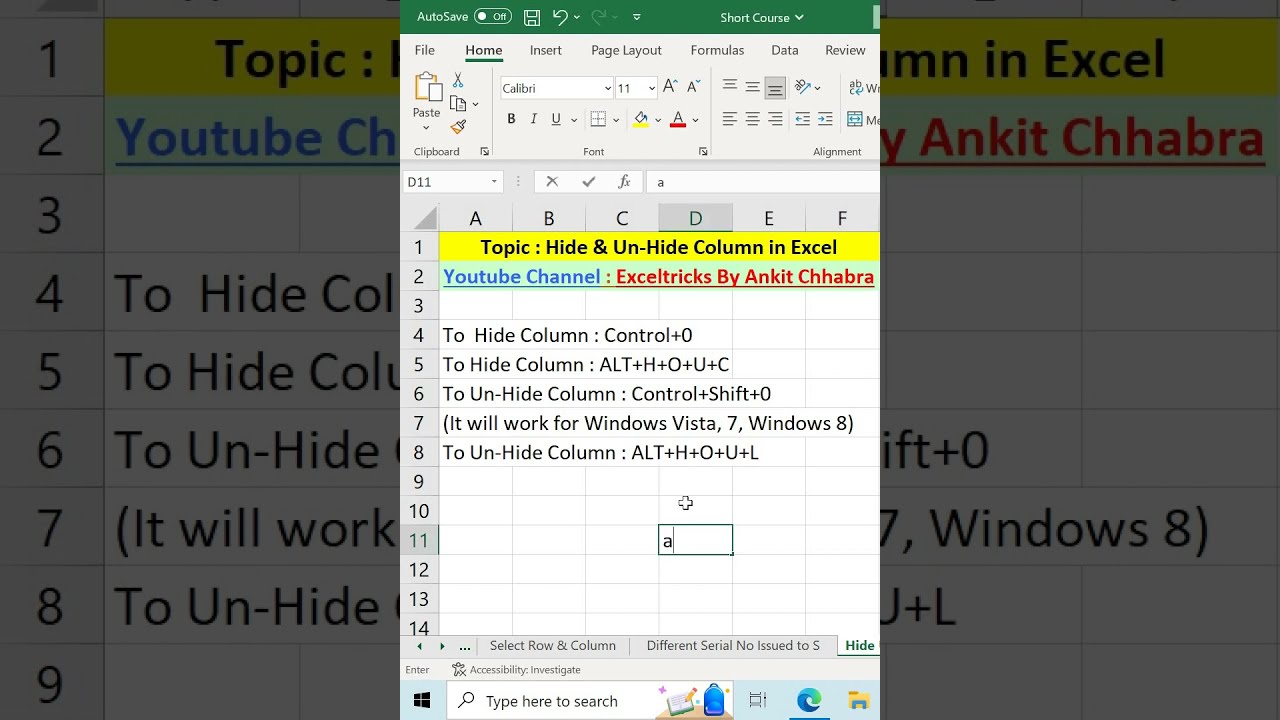Hide Un Hide Column In Excel YouTube Hide Un Hide Column In Excel YouTube