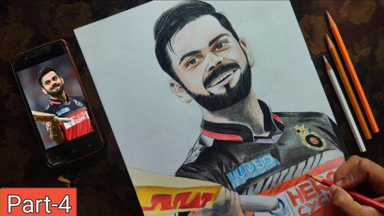 How To Draw Virat Kohli Drawing On Colour Pencil // Step By Step ...