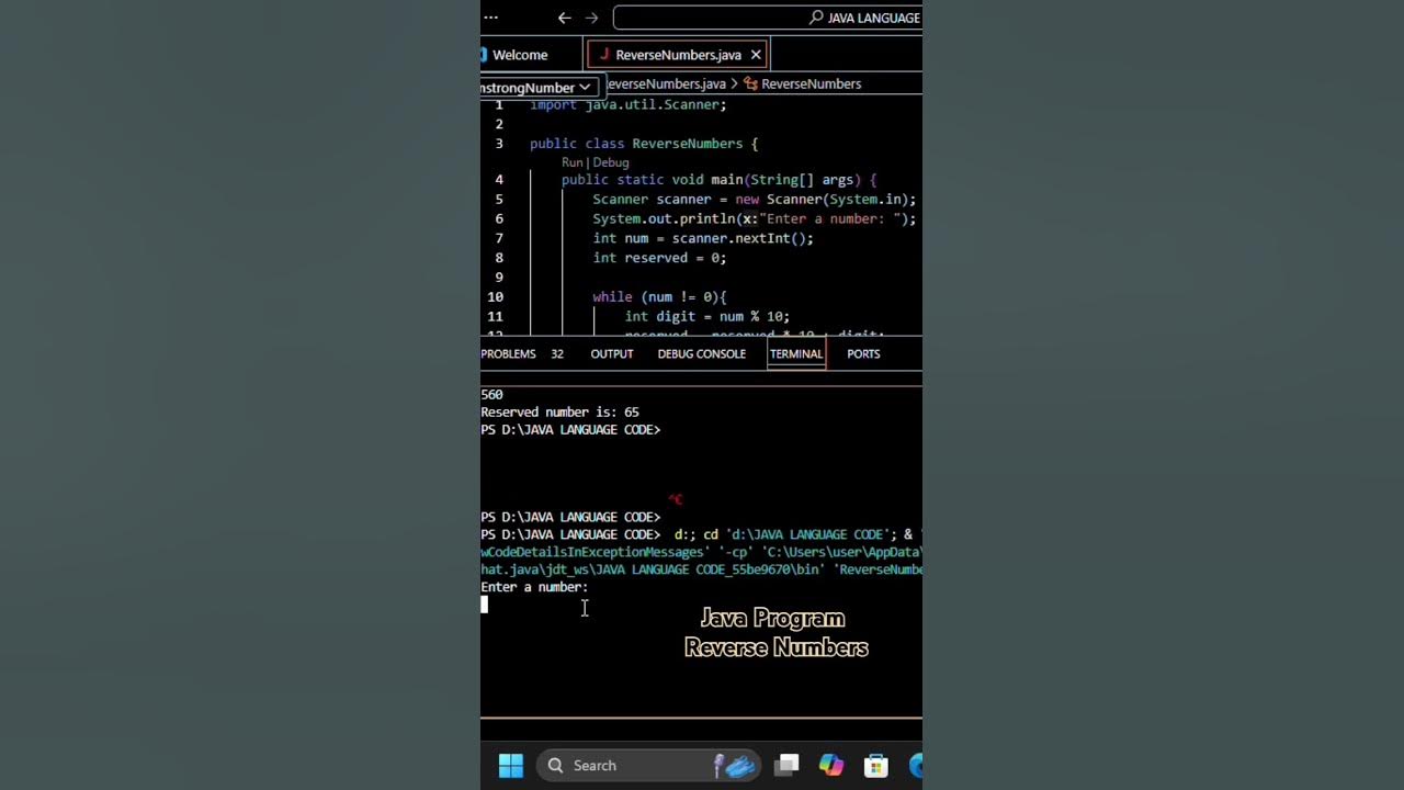 JAVA PROGRAM REVERSE NUMBERS - YouTube
