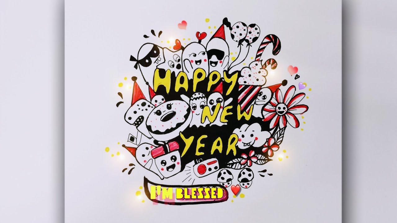 Doodle art easy drawing new year special 🎉 - YouTube