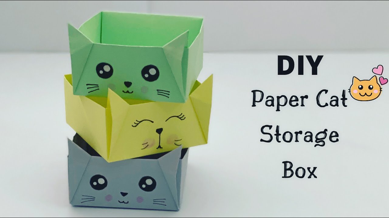 DIY MINI PAPER CAT STORAGE BOX / Paper Storage Organizer / Paper Craft ...
