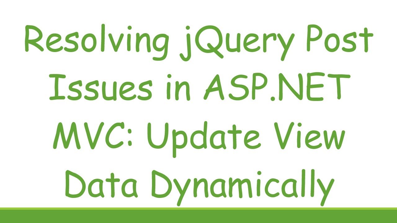Resolving jQuery Post Issues in ASP.NET MVC: Update View Data Dynamically - YouTube