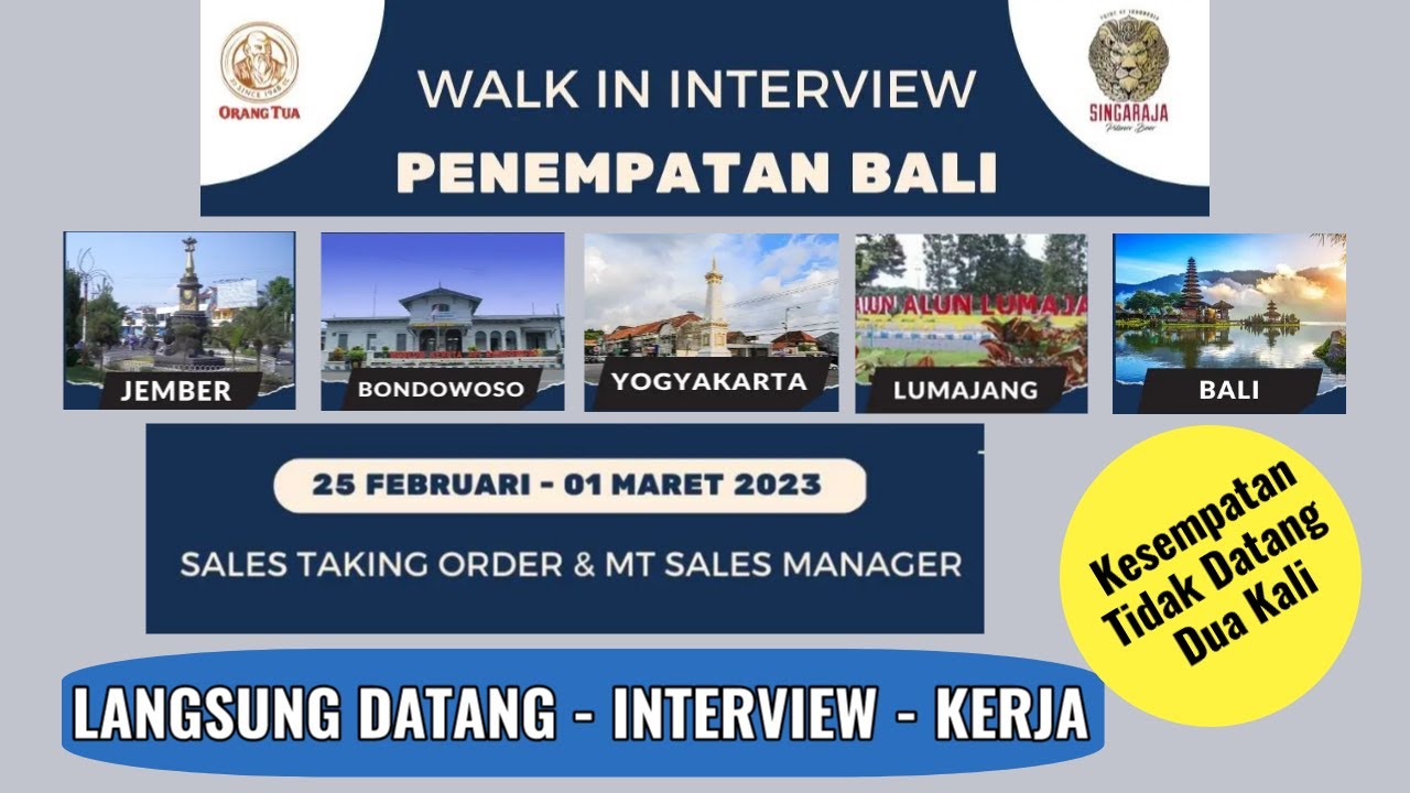 Lowongan kerja hari ini - Walk in Interview - Urgent - Penempatan Bali ...