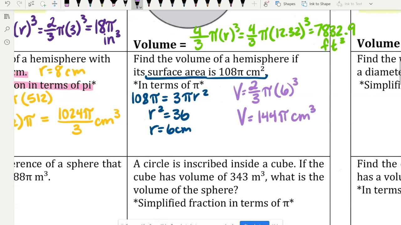 12.6 Vol of Sphere Word Problems - YouTube