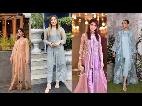 Trendy long net shrug design 2024||kurti with long shrug design||net ...