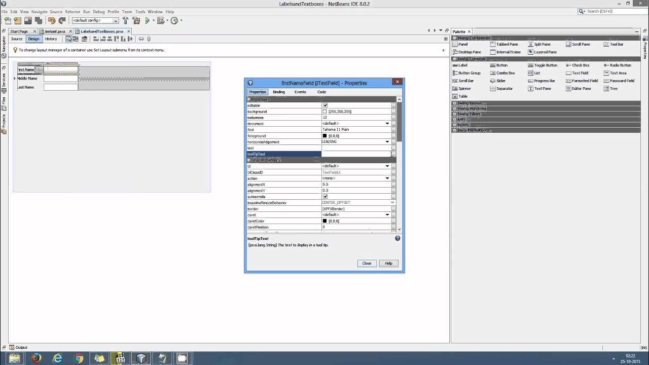 setting up a tooltip for a control in java swing using netbeans - YouTube